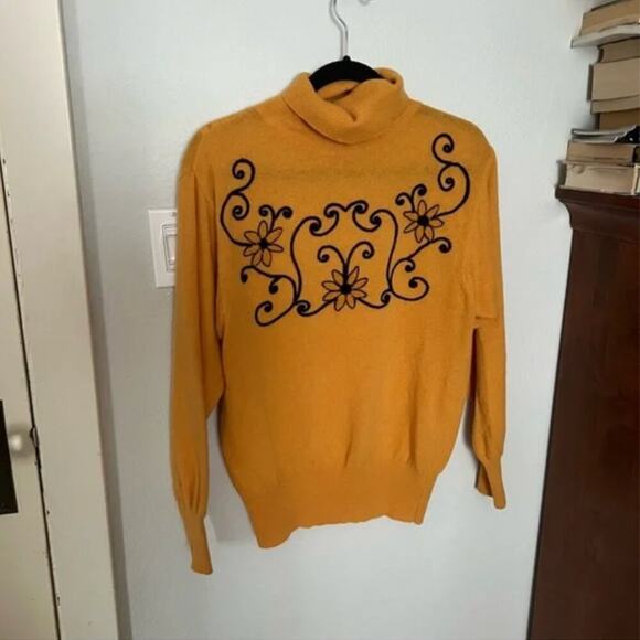 Vintage | Sweaters | Vintage Goldenrod Yellow Wool Embroidered ...